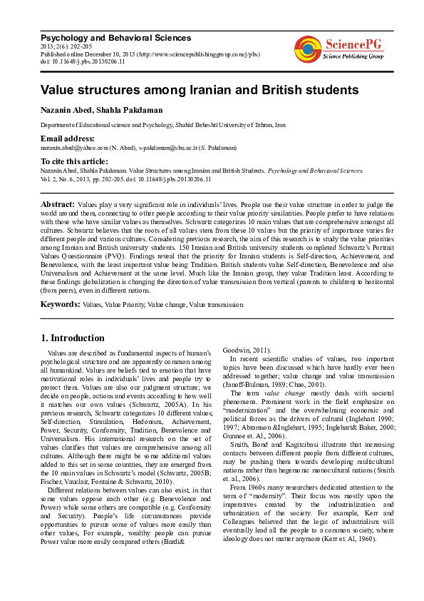 (PDF) Value Structures among Iranian and British Students