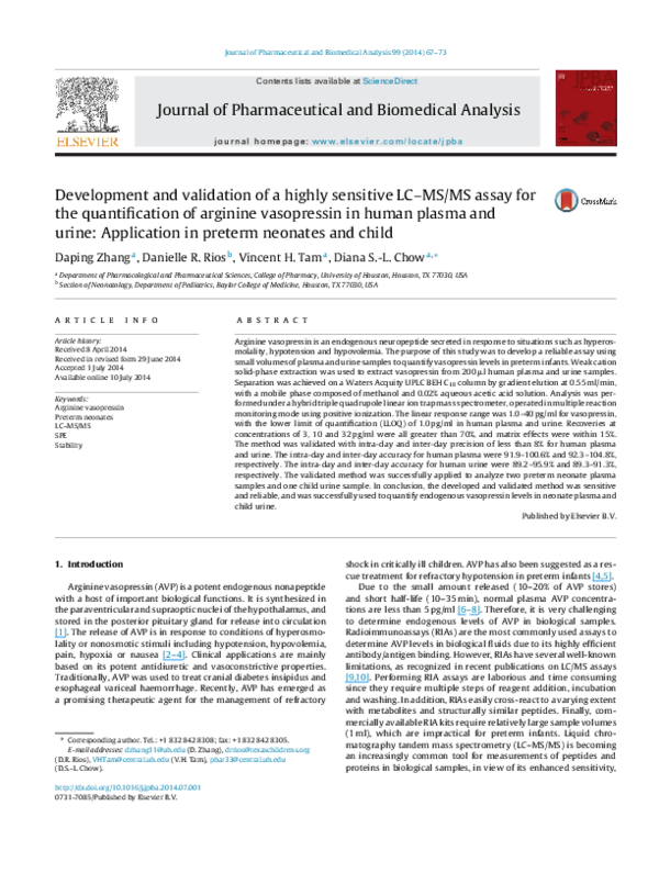 (PDF) Development and validation of a highly sensitive LC–MS/MS assay for the quantification of ...