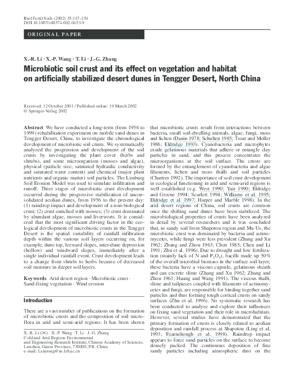 (PDF) Microbiotic soil crust and its effect on vegetation and habitat ...