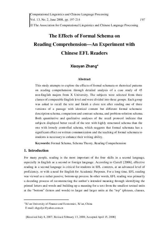 (PDF) The Effects of Formal Schema on Reading Comprehension—An ...