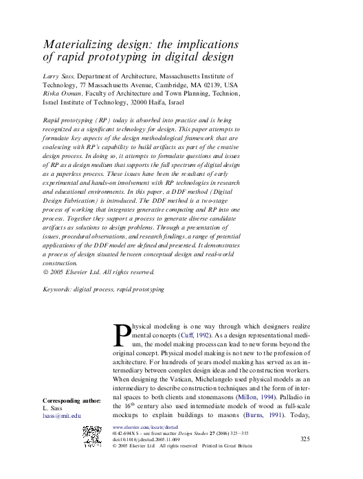 (PDF) Materializing design: the implications of rapid prototyping in digital design
