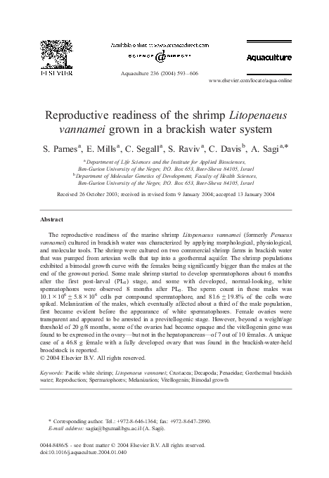 (PDF) Reproductive readiness of the shrimp Litopenaeus vannamei grown ...