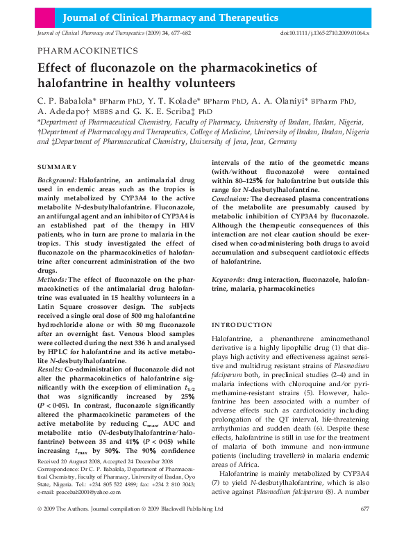 (PDF) Effect of fluconazole on the pharmacokinetics of halofantrine in ...