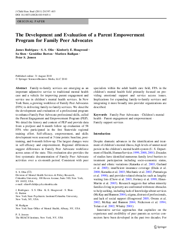 (PDF) The Development and Evaluation of a Parent Empowerment Program ...