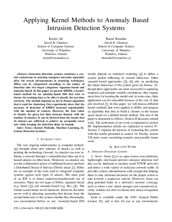 (PDF) Applying kernel methods to anomaly based intrusion detection systems