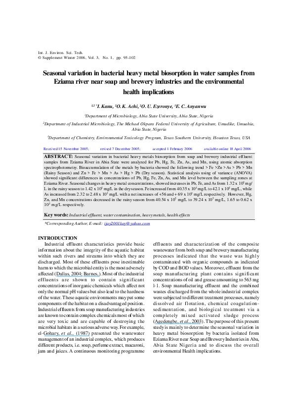 (PDF) Bacterial Biosorption of Heavy Metals in Eziama