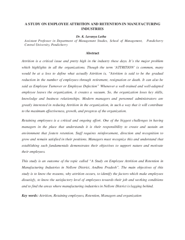 (PDF) A STUDY ON EMPLOYEE ATTRITION AND RETENTION IN MANUFACTURING ...