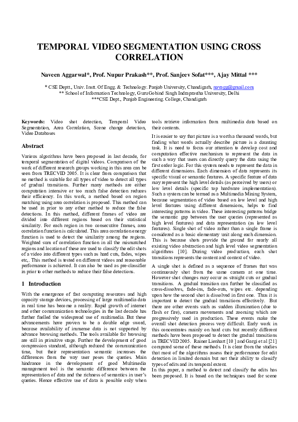 (PDF) Temporal video segmentation using cross correlation
