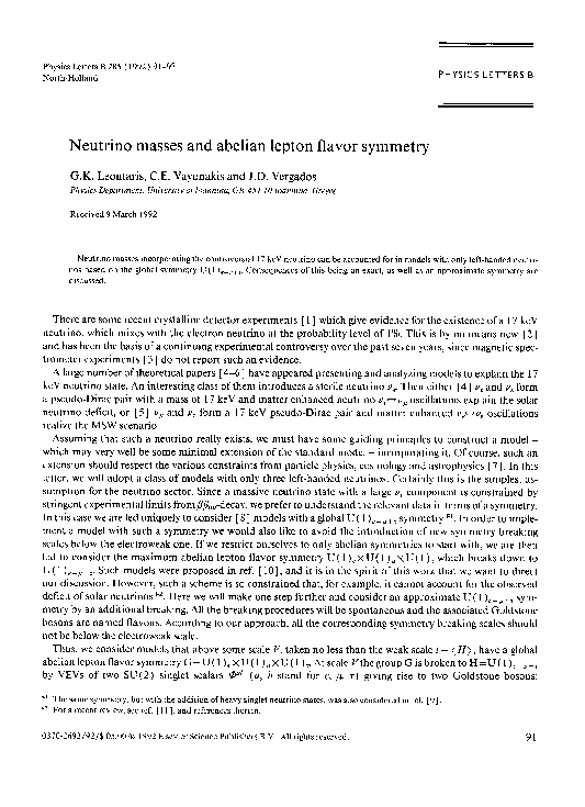 (PDF) Neutrino masses and abelian lepton flavor symmetry