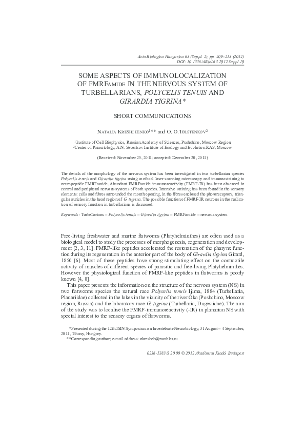 (PDF) Some aspects of the immunolocalization of FMRF in the nervous ...