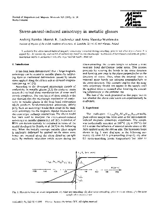 (PDF) Stress-anneal-induced anisotropy in metallic glasses