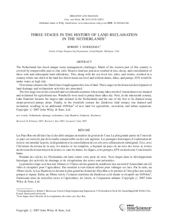 (PDF) THREE STAGES IN THE HISTORY OF LAND RECLAMATION IN THE NETHERLANDS