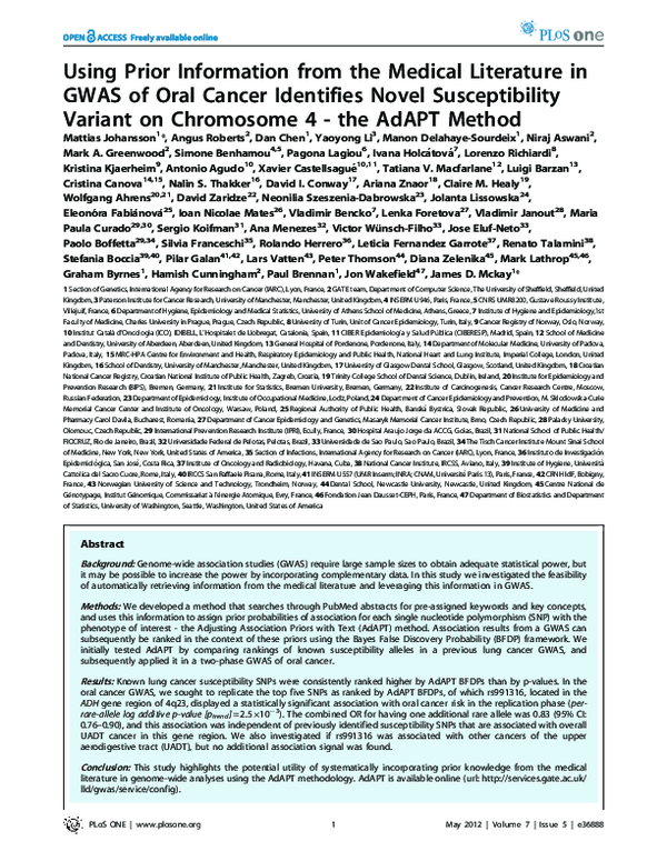 (PDF) Leveraging Medical Literature for GWAS of Oral Cancer