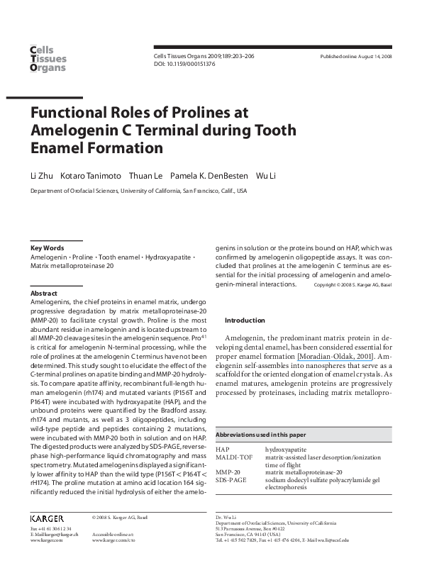 (PDF) Functional Roles of Prolines at Amelogenin C Terminal during ...