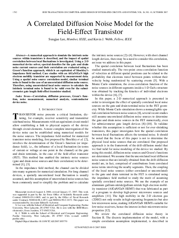 (PDF) A Correlated Diffusion Noise Model for the Field-Effect Transistor
