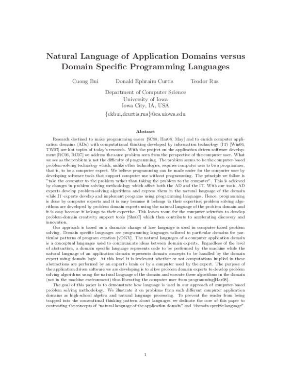 (PDF) Natural Language of Application Domains versus Domain Specific Programming Languages ...