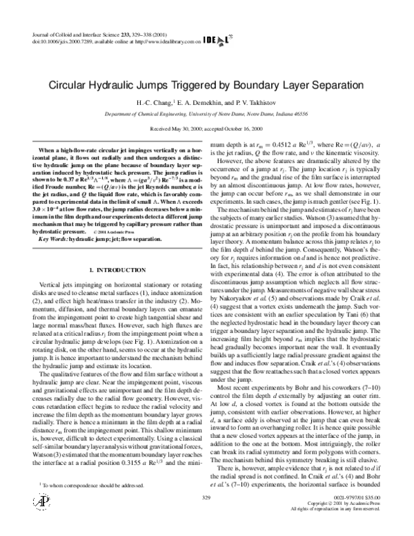 (PDF) Circular Hydraulic Jumps Triggered by Boundary Layer Separation