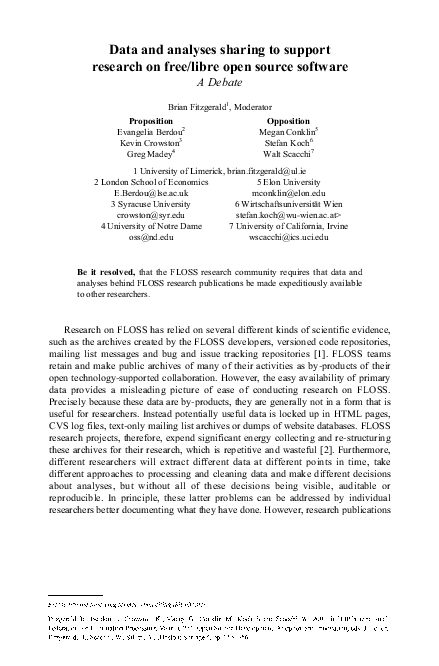 (PDF) Data and analyses sharing to support research on free/libre open ...