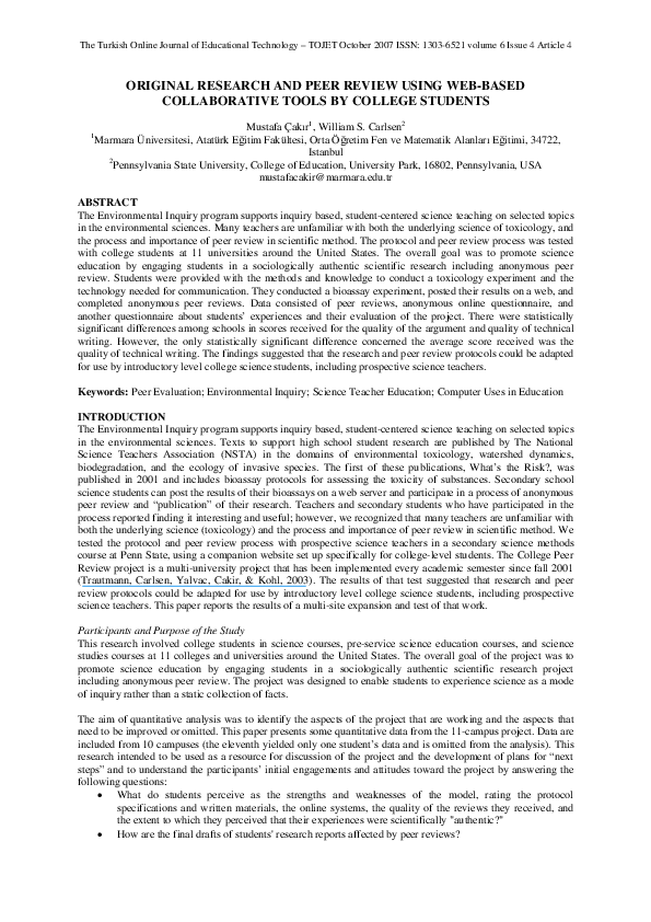 (PDF) ORIGINAL RESEARCH AND PEER REVIEW USING WEB-BASED COLLABORATIVE ...