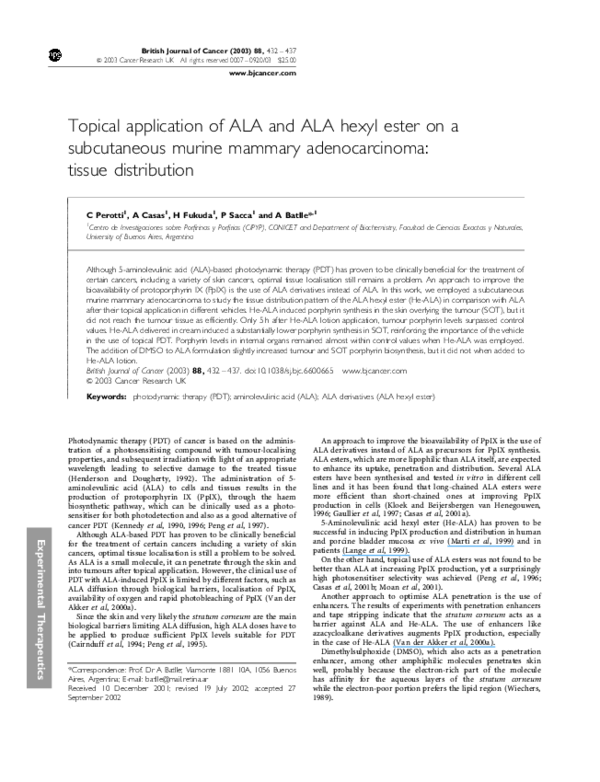 (PDF) Topical application of ALA and ALA hexyl ester on a subcutaneous ...
