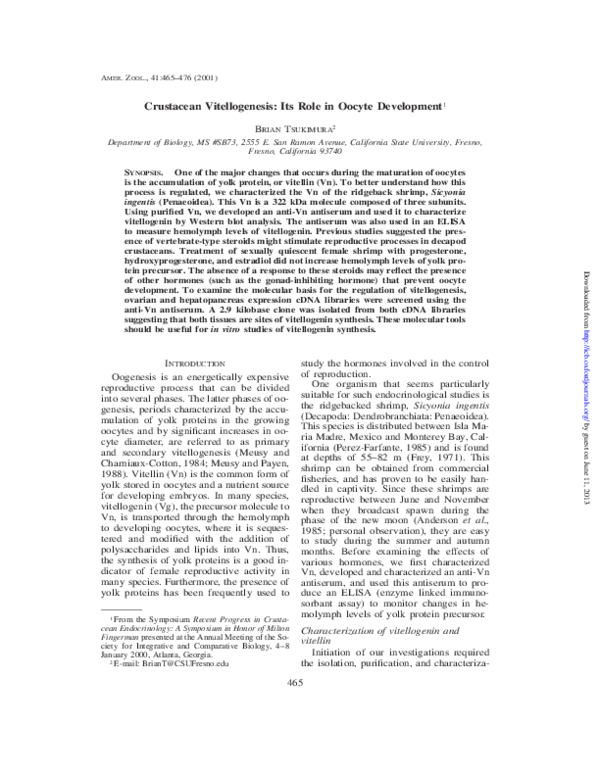 (PDF) Crustacean Vitellogenesis: Its Role in Oocyte Development1 ...