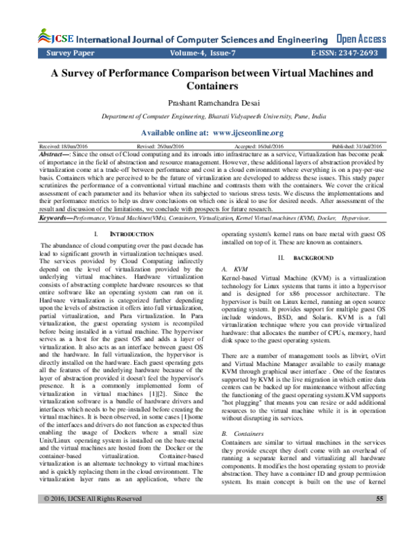 (PDF) A Survey of Performance Comparison between Virtual Machines and Containers