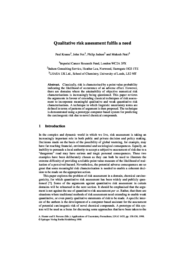 (PDF) Qualitative risk assessment fulfils a need