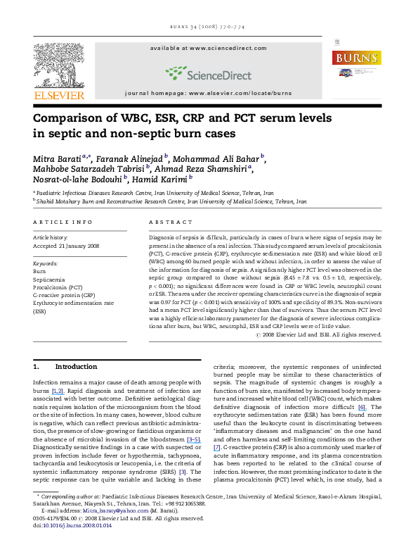(PDF) Comparison of WBC, ESR, CRP and PCT serum levels in septic and ...