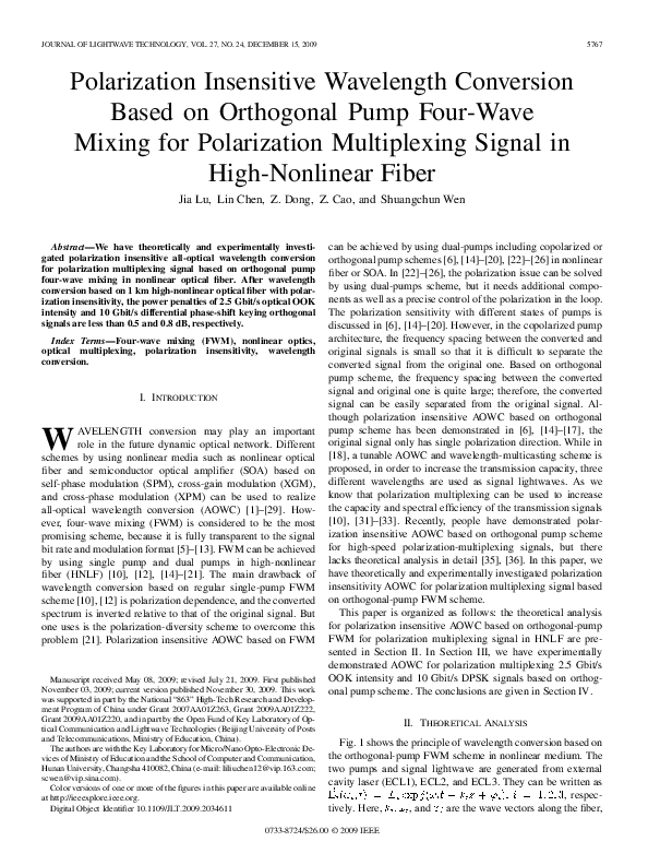 Pdf Polarization Insensitive Wavelength Conversion For Polarization Shift Keying Signal Based