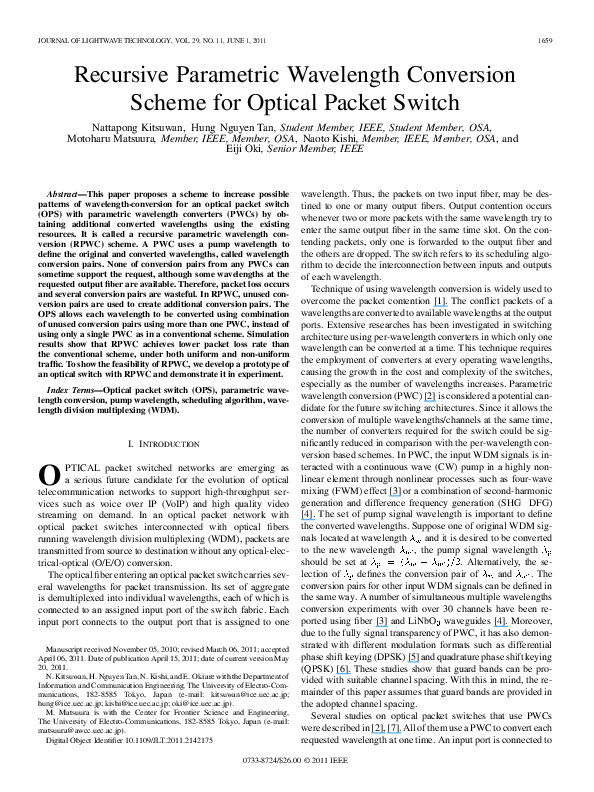 Pdf Recursive Parametric Wavelength Conversion Scheme For Optical