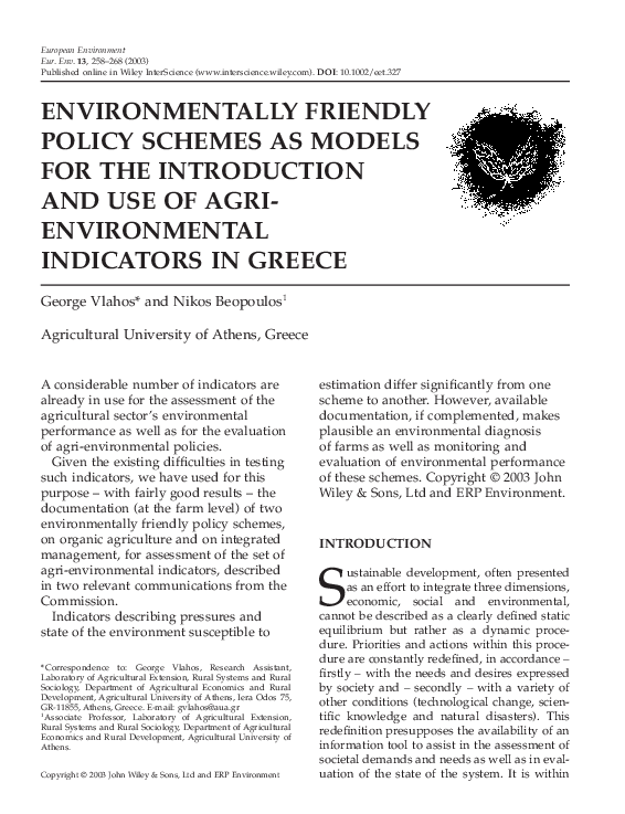 (PDF) Environmentally friendly policy schemes as models for the ...