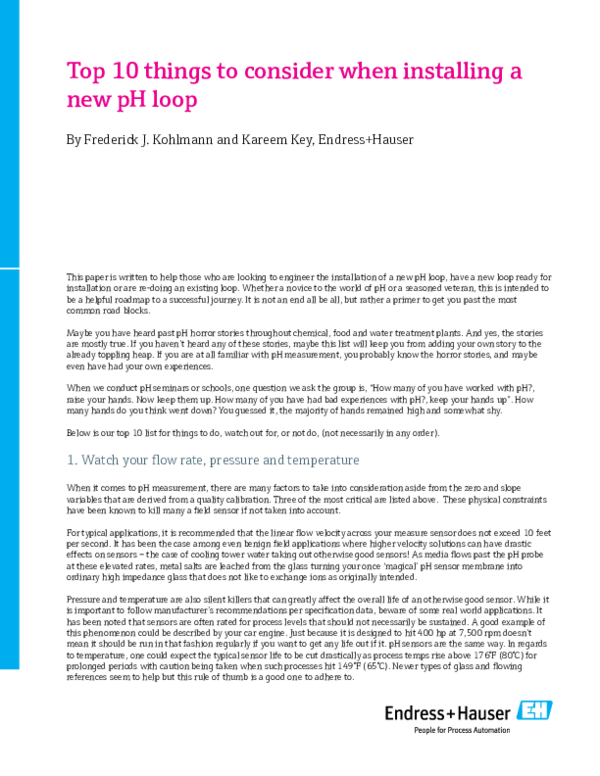 (PDF) Top 10 things to consider when installing a new pH loop