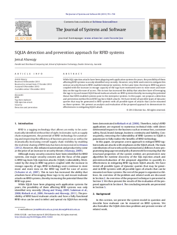 (PDF) SQLIA detection and prevention approach for RFID systems