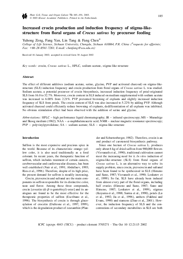 (PDF) Increased crocin production and induction frequency of stigma ...