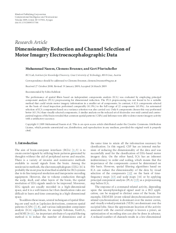 (PDF) Dimensionality Reduction and Channel Selection of Motor Imagery Electroencephalographic Data