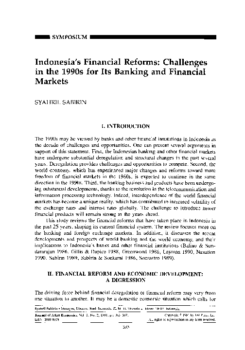 (PDF) Indonesia's financial reforms: Challenges in the 1990s for its ...