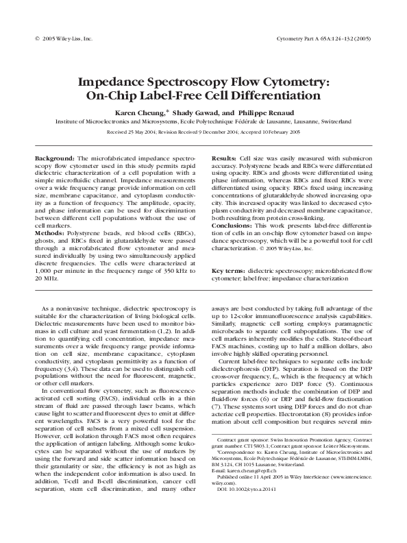 (PDF) Impedance spectroscopy flow cytometry: On-chip label-free cell ...