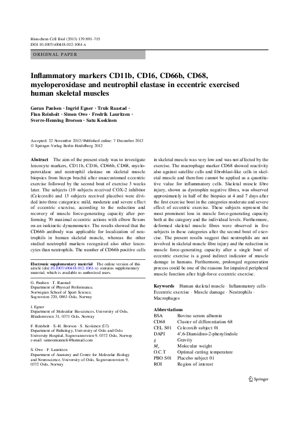 (PDF) Inflammatory markers CD11b, CD16, CD66b, CD68, myeloperoxidase ...