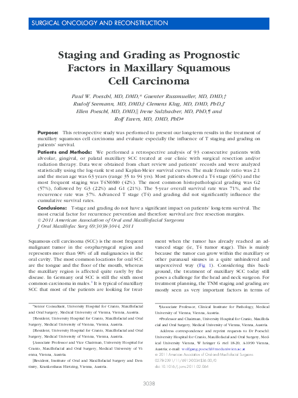 (PDF) Staging and Grading as Prognostic Factors in Maxillary Squamous ...
