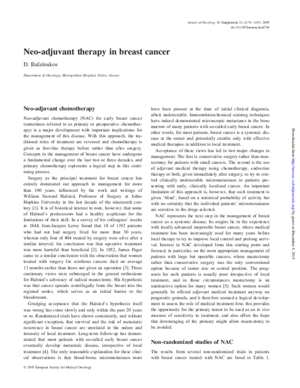 (PDF) Neoadjuvant Therapy in Breast Cancer