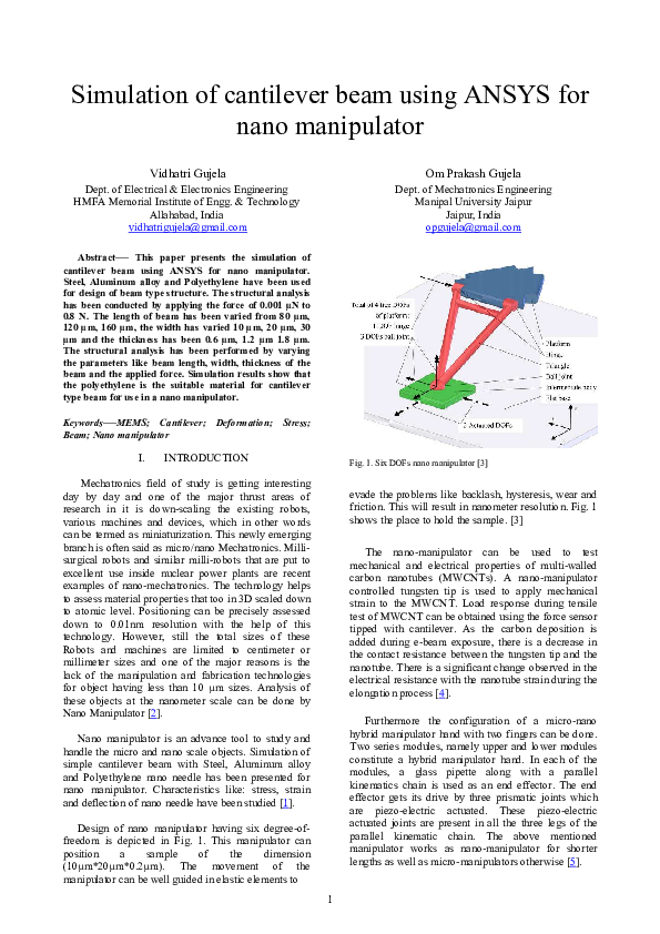 (PDF) Simulation of cantilever beam using ANSYS for nano manipulator