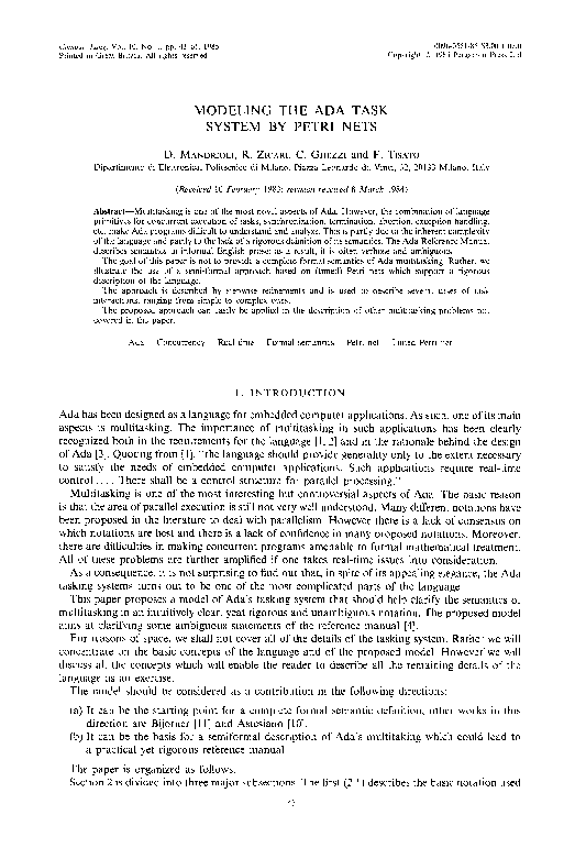 (PDF) Modeling the Ada Task System by Petri Nets