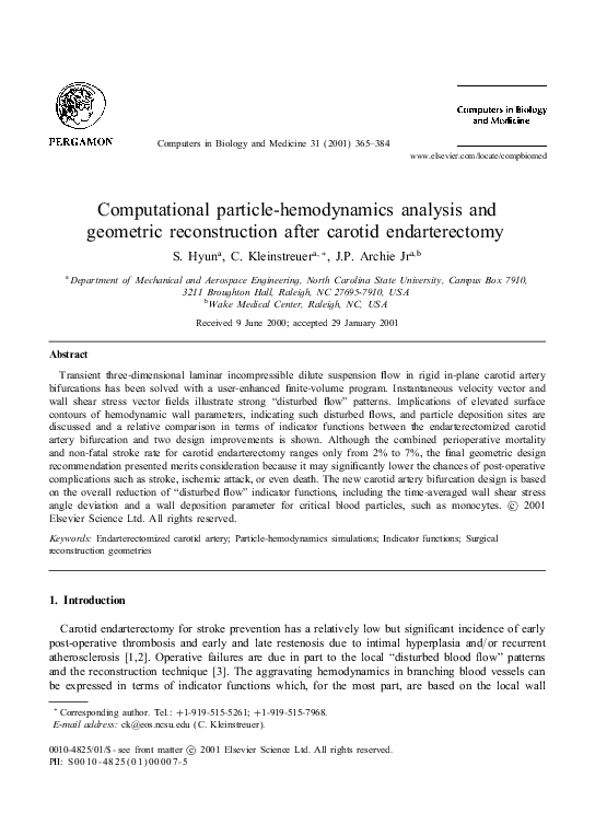 Pdf Computational Particle Hemodynamics Analysis And Geometric