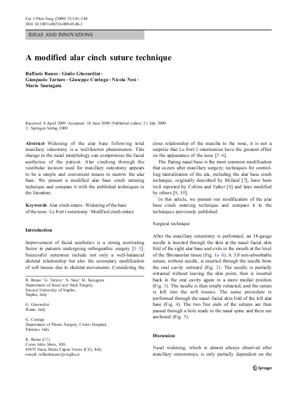(PDF) A modified alar cinch suture technique