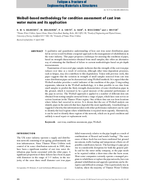 (PDF) Weibull-based methodology for condition assessment of cast iron ...