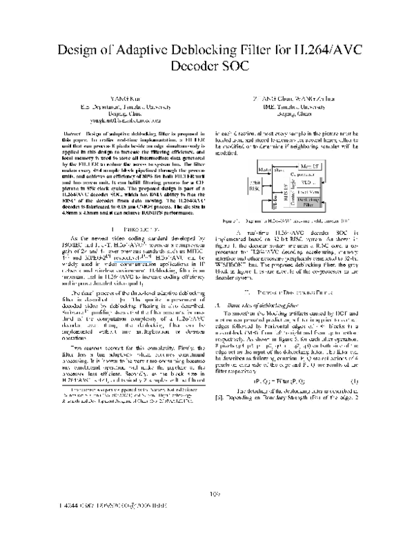 (PDF) Design of Adaptive Deblocking Filter for H.264/AVC Decoder SOC