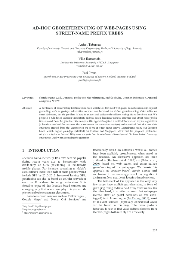(PDF) Ad-hoc Georeferencing of Web-pages using Street-name Prefix Trees