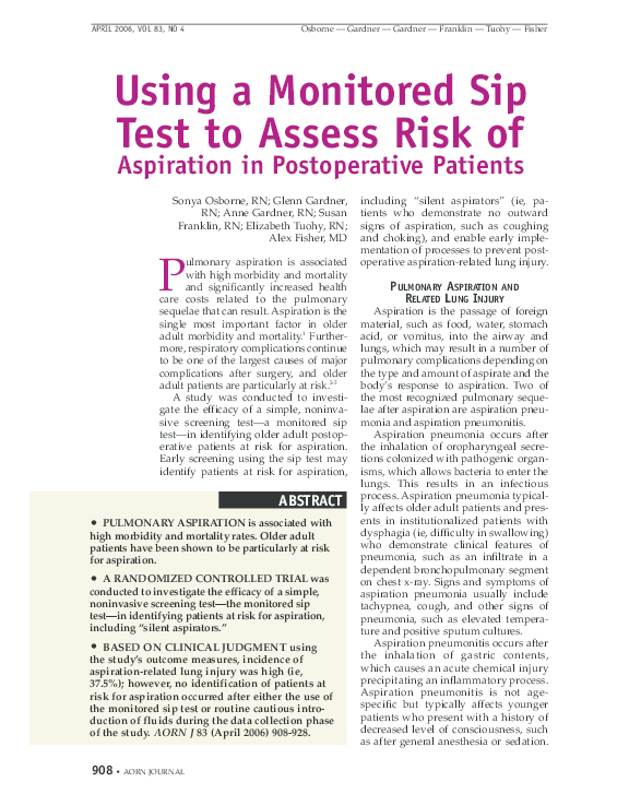 (PDF) Using a Monitored Sip Test to Assess Risk of Aspiration in ...