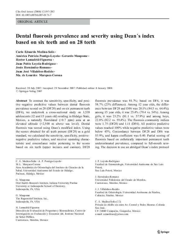 (PDF) Dental fluorosis prevalence and severity using Dean’s index based ...