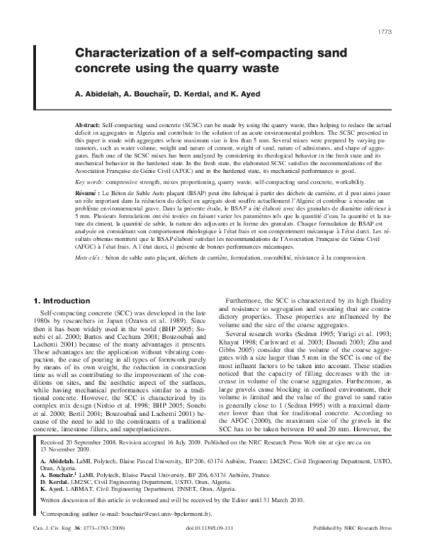(PDF) Characterization of a self-compacting sand concrete using the ...